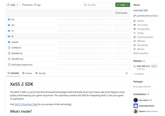 英特尔锐炫显卡的XeSS 2.0 SDK在GitHub上发布