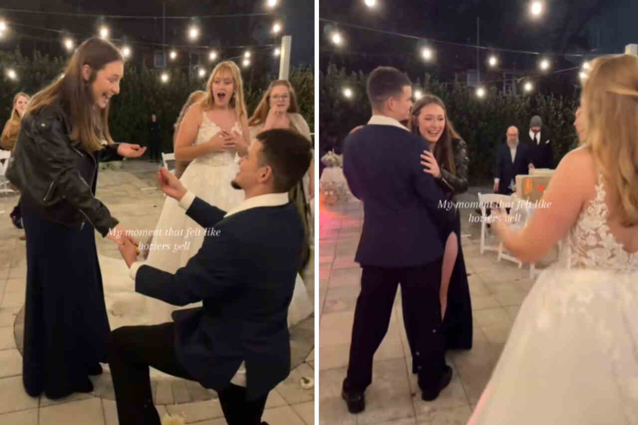 Clueless man proposes to his girlfriend during a wedding party and the story goes viral