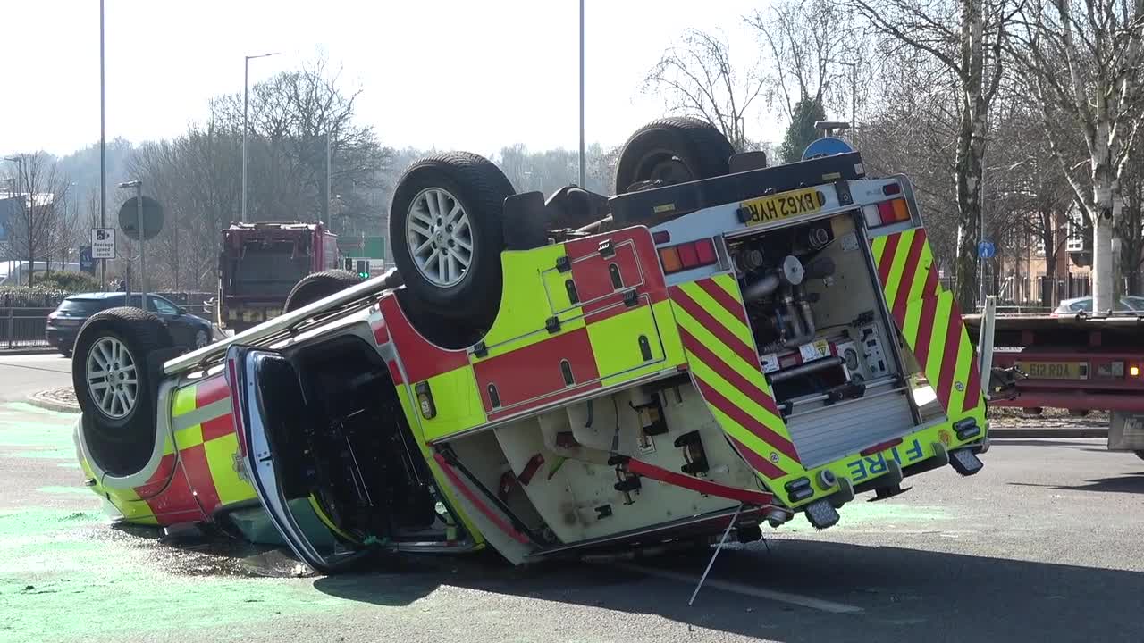 Four injured after West Midlands Fire Service Vehicle crashes onto roof ...
