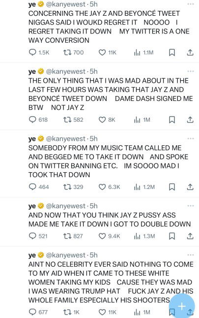 Ye Sparks Outrage Over Controversial Tweets About Jay-Z, Beyoncé, and ...