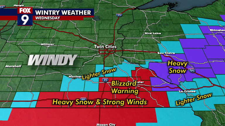 MN weather: Heavy snow in southern Minnesota; cloudy, windy for Twin Cities