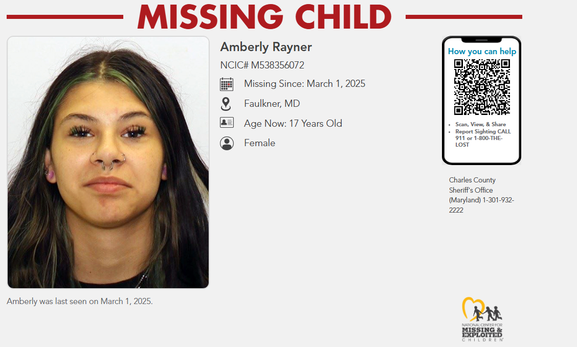 MISSING: Amberly Rayner in Charles Co.