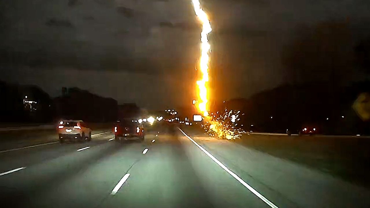 Dashcam captures lightning strike directly in front of vehicle in Georgia