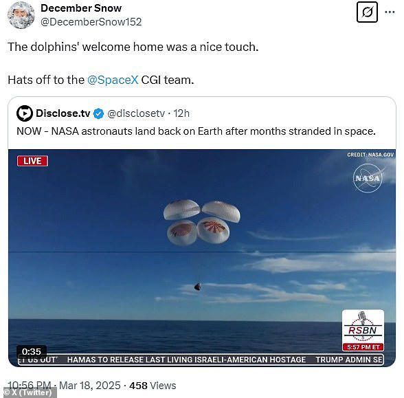 Conspiracy theorists claim NASA's astronaut return 'looks like CGI'