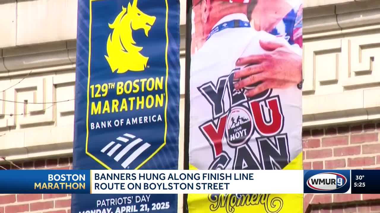 Boston Marathon banners now on display along Boylston Street
