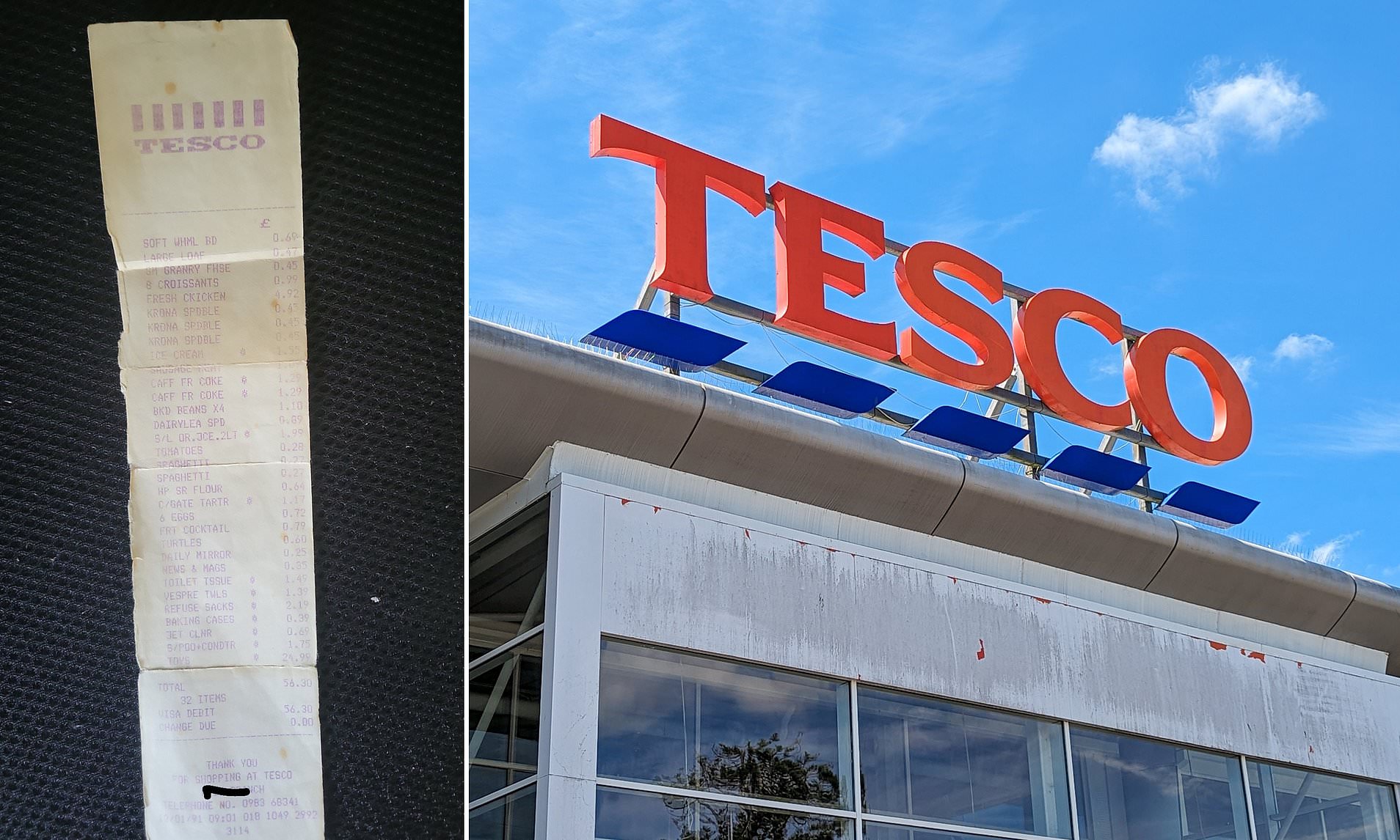 People shocked at 90s grocery prices after man finds old Tesco receipt
