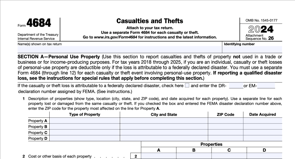 Form 4684: How to Claim a Casualty and Theft Loss Deduction