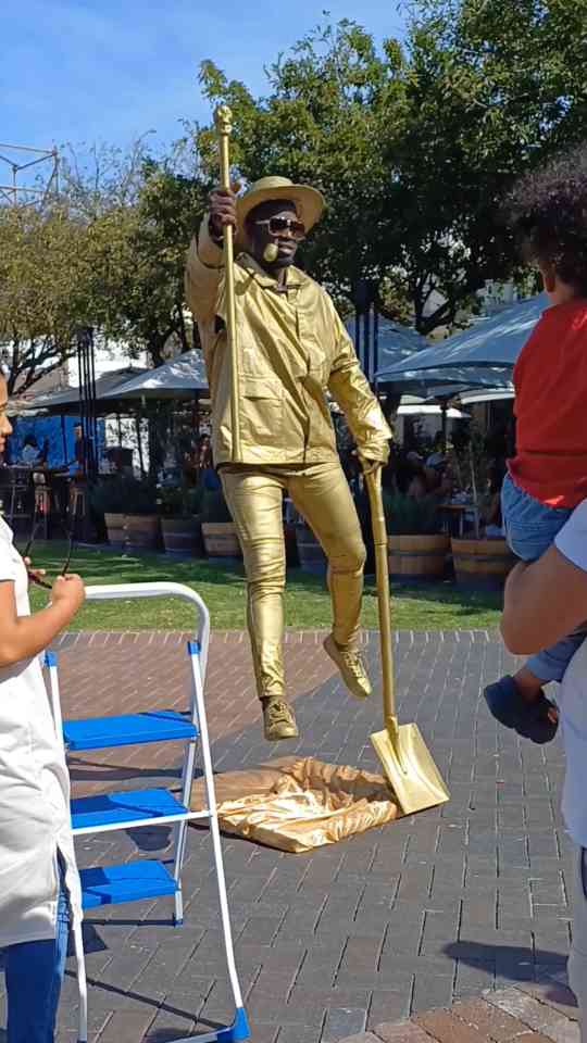 Levitating performer is getting set up for his show!