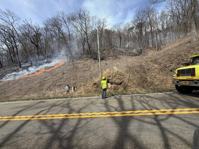 Crews still working to contain wildfire on highway in Pickens County