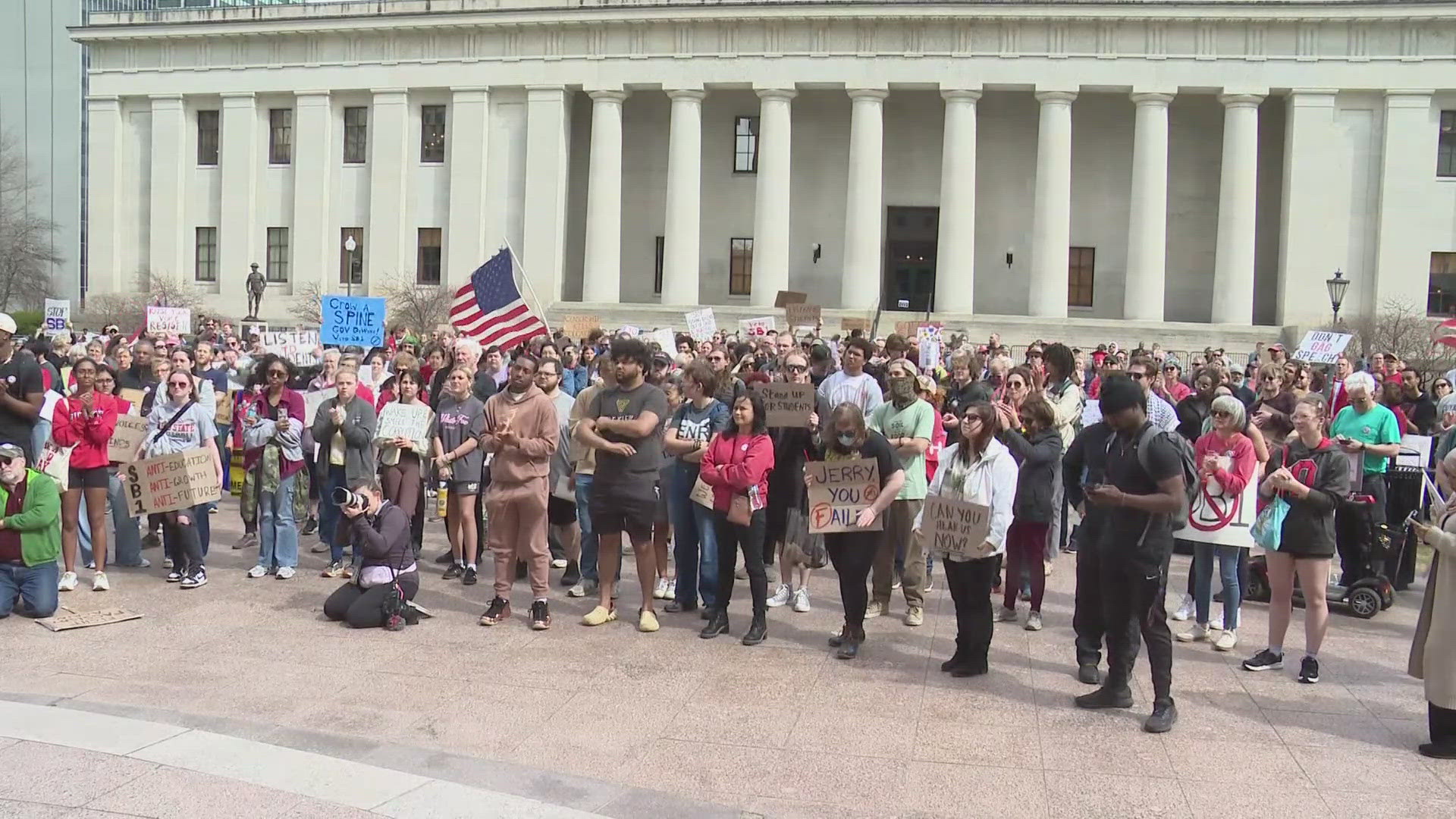 Protest underway in Columbus as Senate Bill 1 moves toward passage