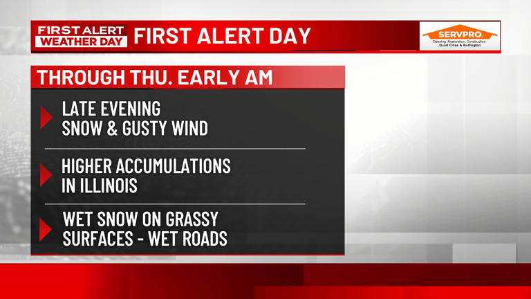 FIRST ALERT DAY into Thursday for overnight snow