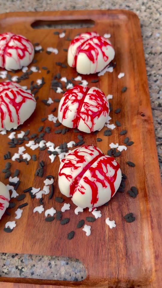 White Chocolate Red Velvet Brain Cakes for a Spooky Treat