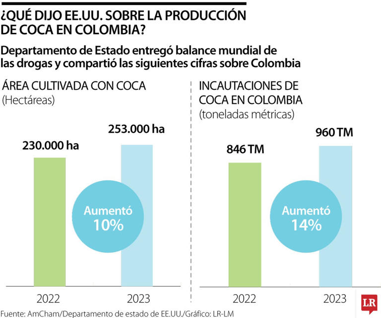 La producción potencial de coca aumentó en 53% con 2.664 de toneladas métricas
