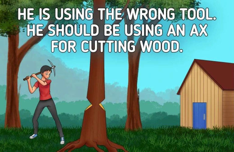 Spot What’s Wrong In This Image Of A Man Cutting A Tree? Only Observant ...