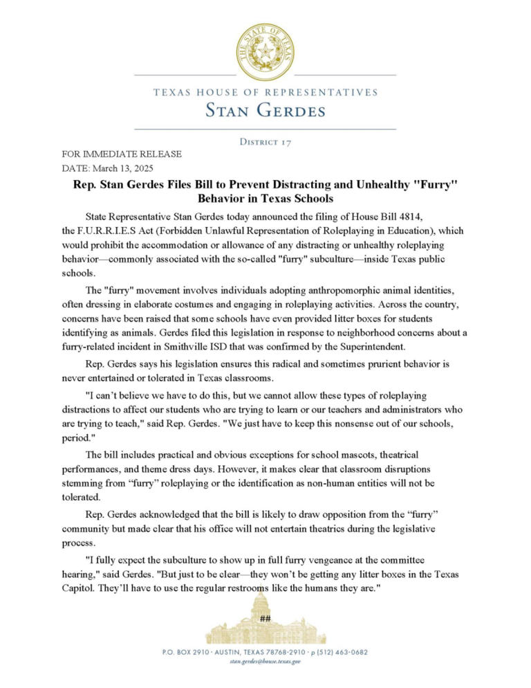 A Texas bill could ban ‘furries’ from public schools—yes, really