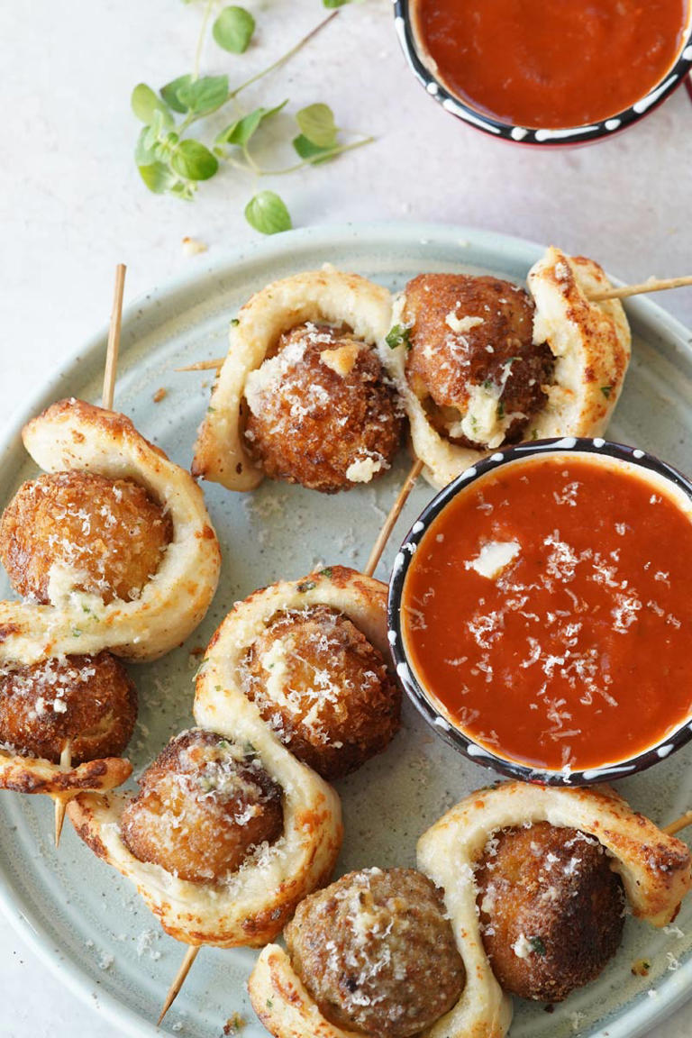 Garlic Bread Meatball Skewers