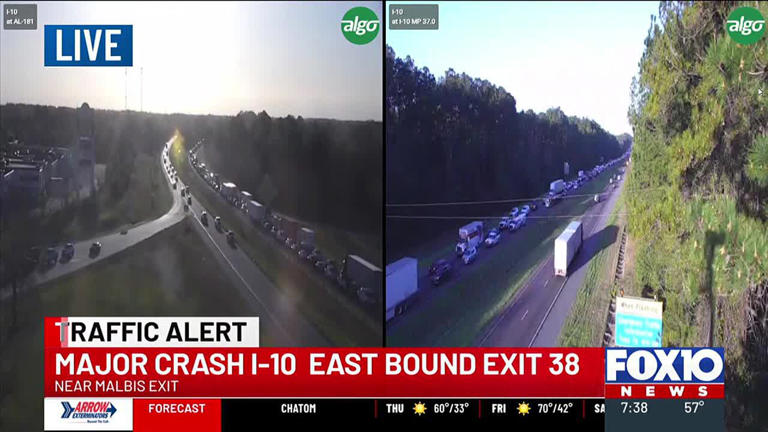 Multiple-vehicle crash blocks I-10 eastbound lanes in Baldwin County