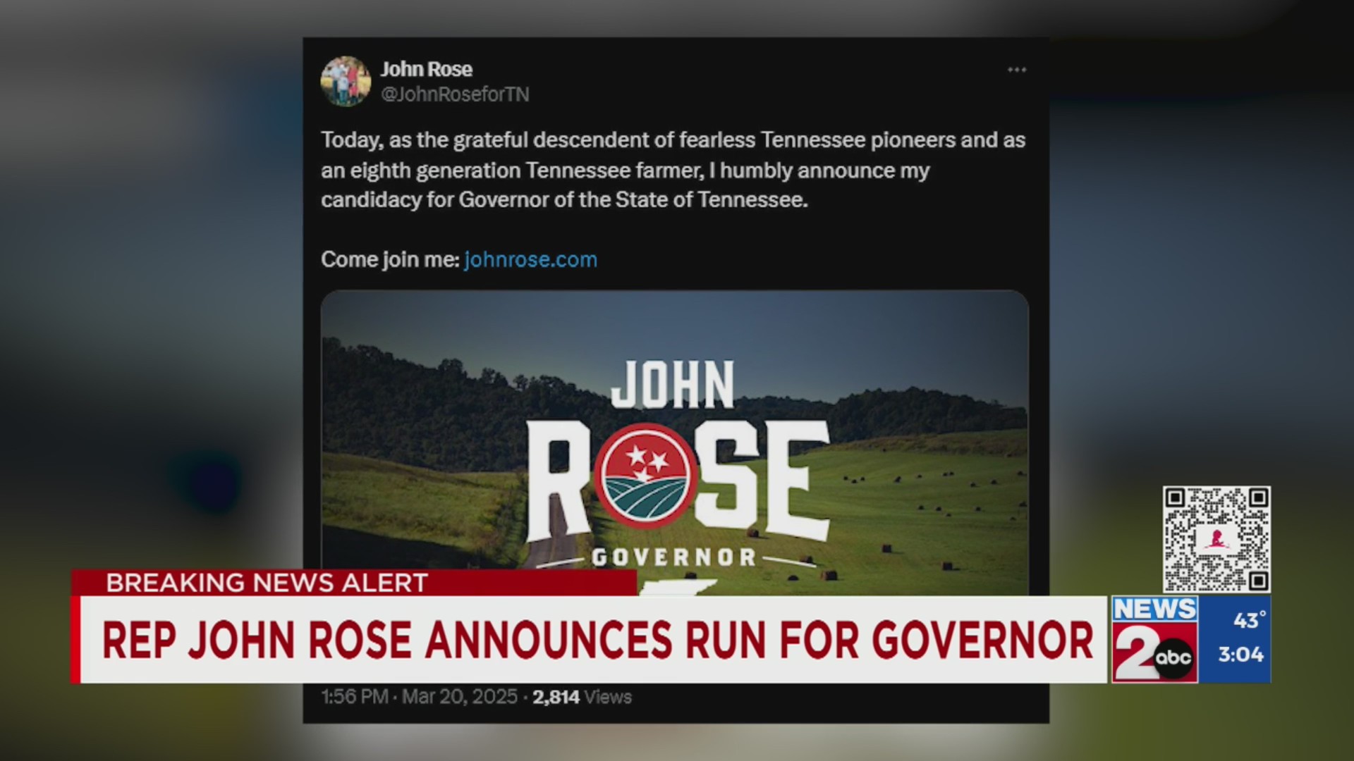 Rep. John Rose announces run for TN governor