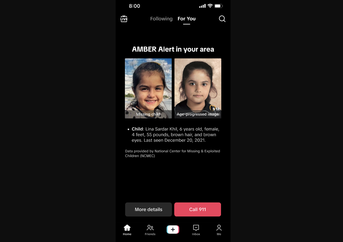 TikTok is adding Amber Alerts to the For You feed