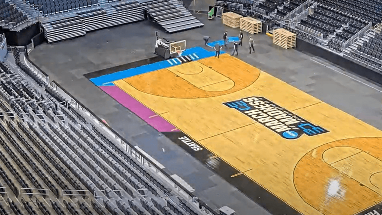 Timelapse: Climate Pledge Arena transforms into a basketball court for ...