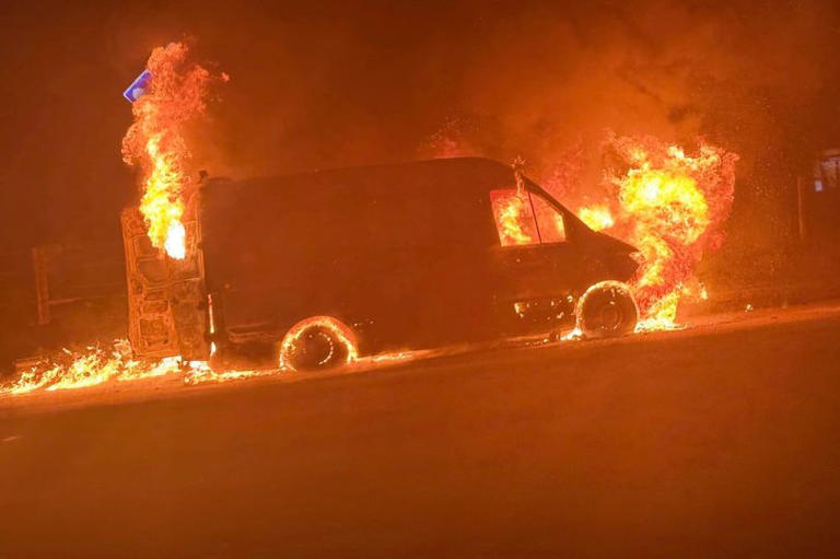 Fire rips through van on busy Scots road as drivers ordered to avoid area