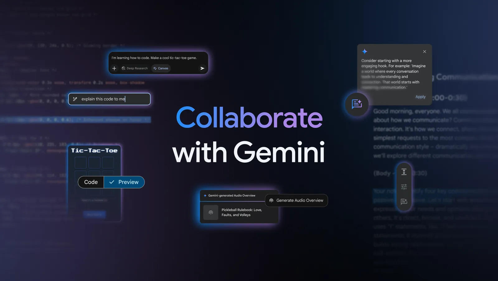 Google adds Canvas and Audio Overview to Gemini AI