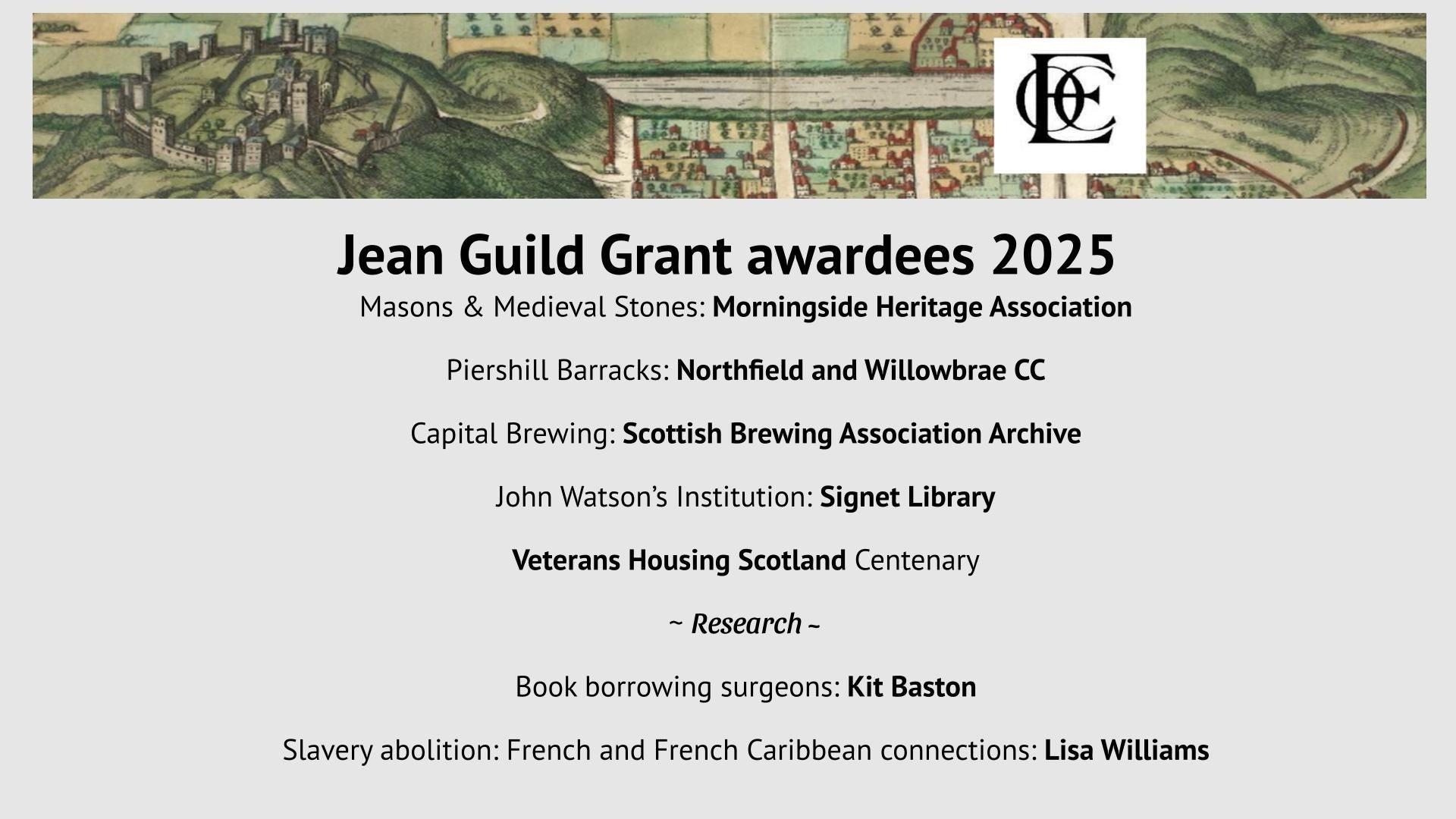 Old Edinburgh Club announces Jean Guild Grant awardees