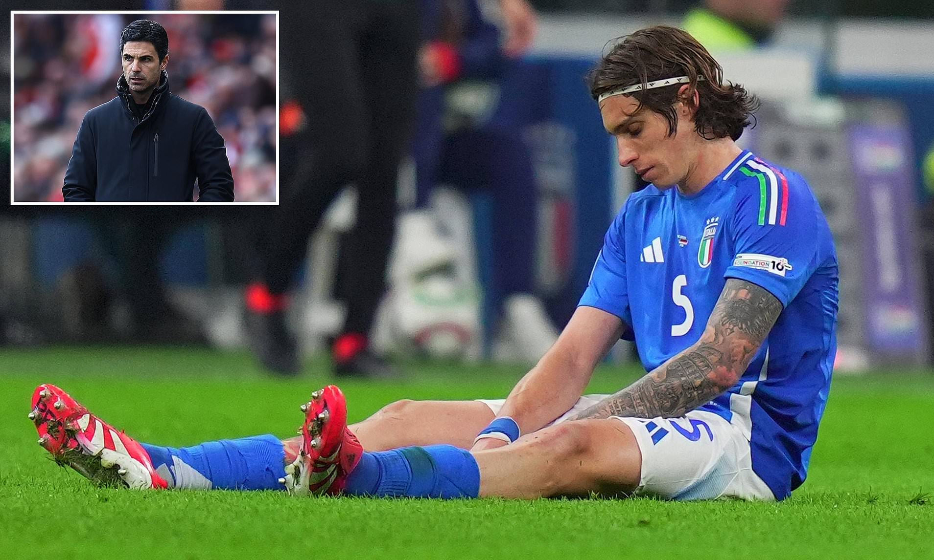 Arsenal star Riccardo Calafiori 'leaves Italy camp after suffering knee ...