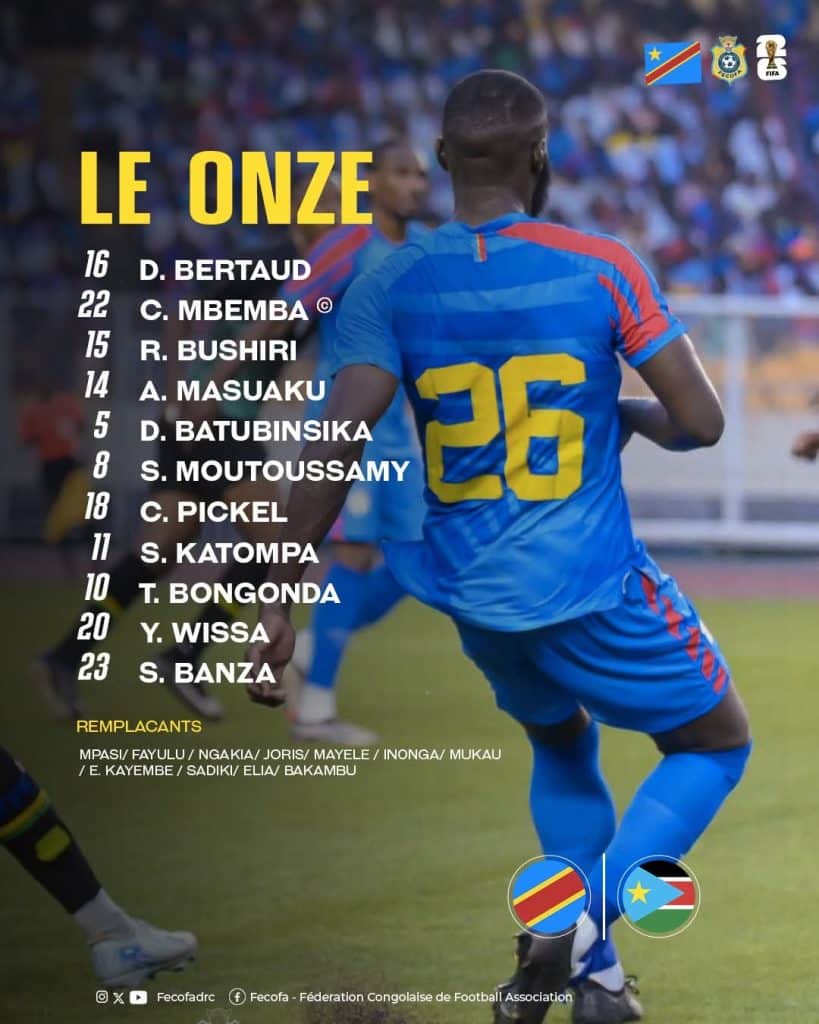 2026 WCQ: DR Congo versus South Sudan confirmed line-ups