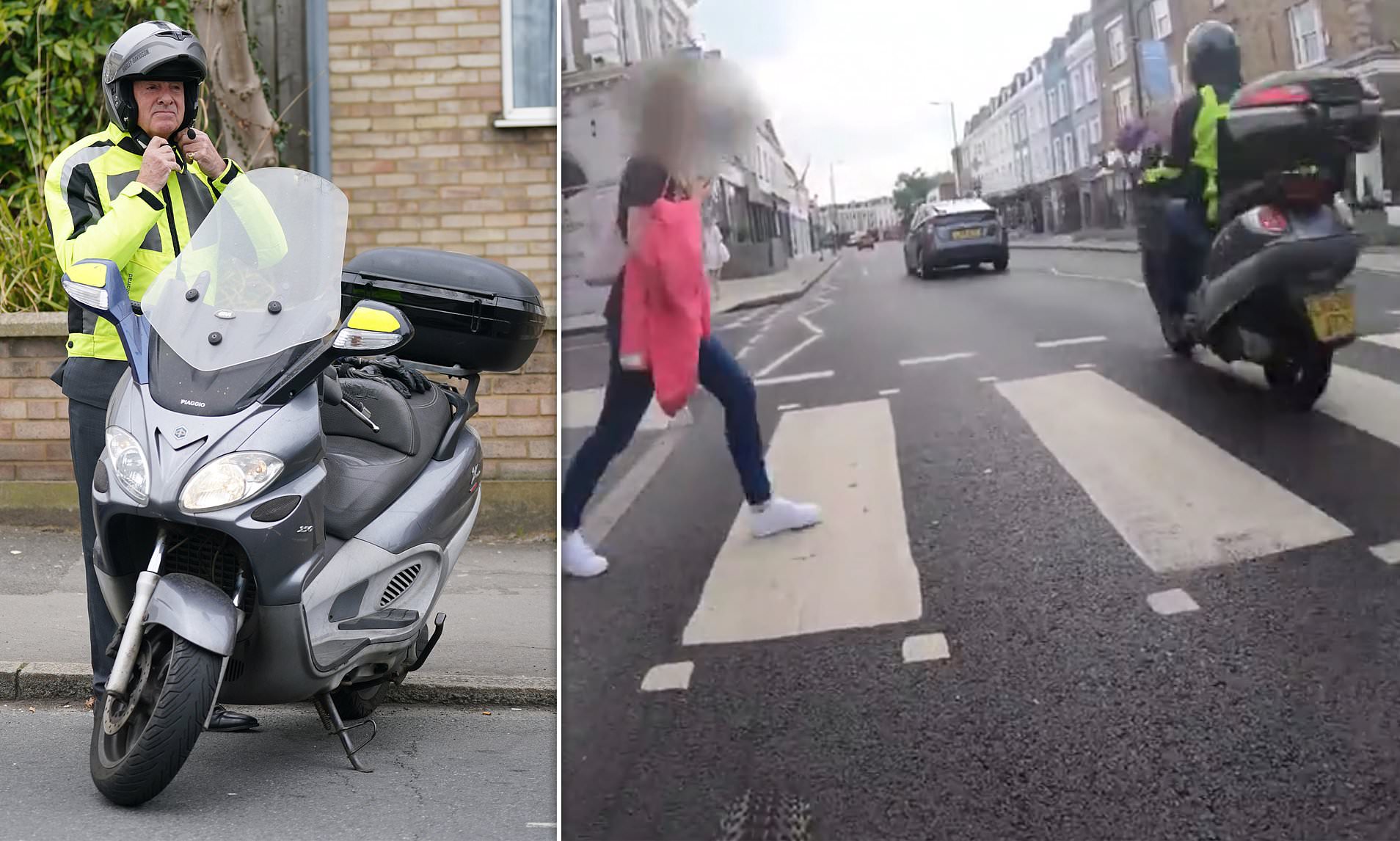 Moment Lord Brocket fails to stop moped for walker on zebra crossing
