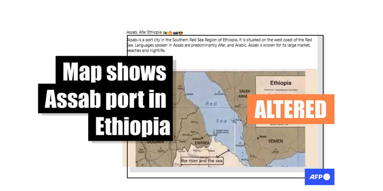 Altered map falsely shows Eritrea's Assab port as being part of Ethiopia