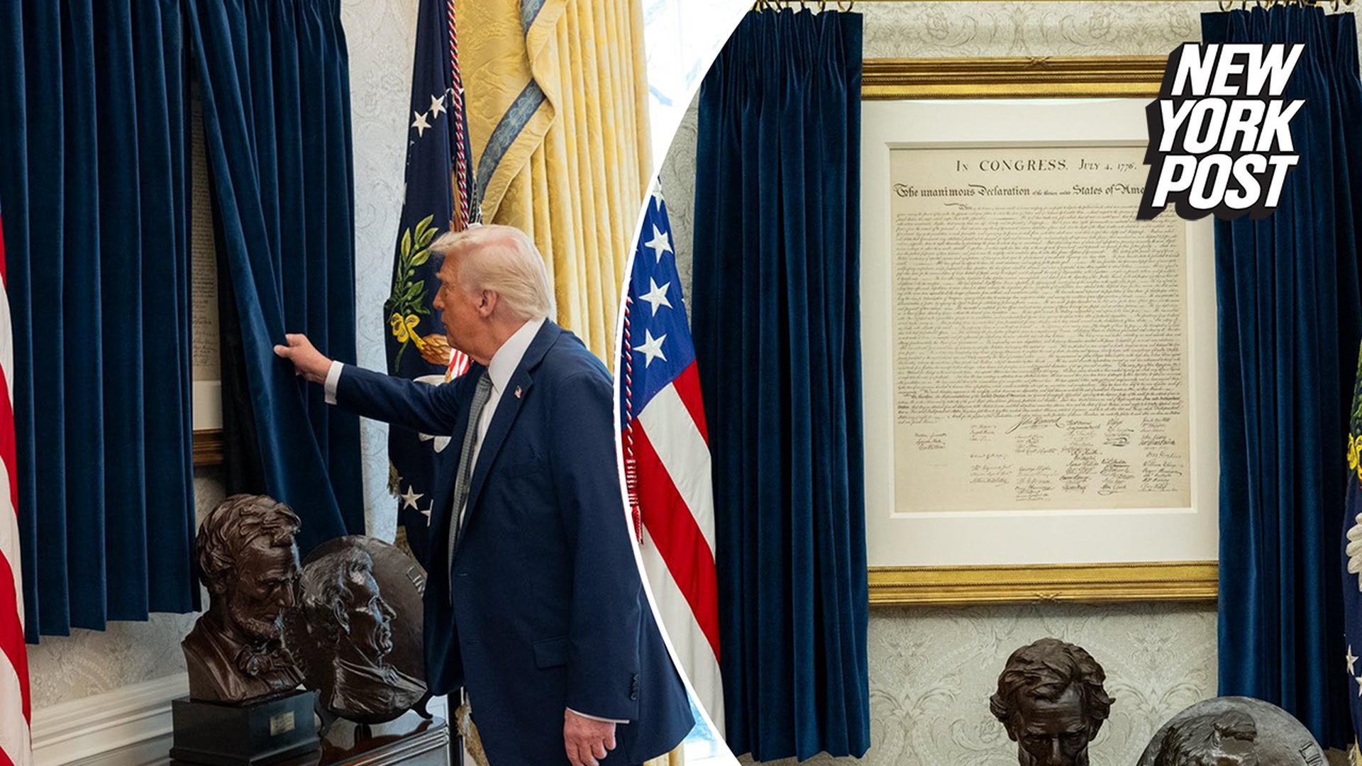 Trump shows off display of Declaration of Independence hanging in Oval ...