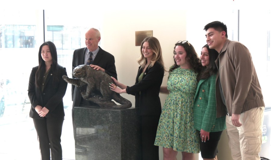 New BU statue allows students to high five a bearcat