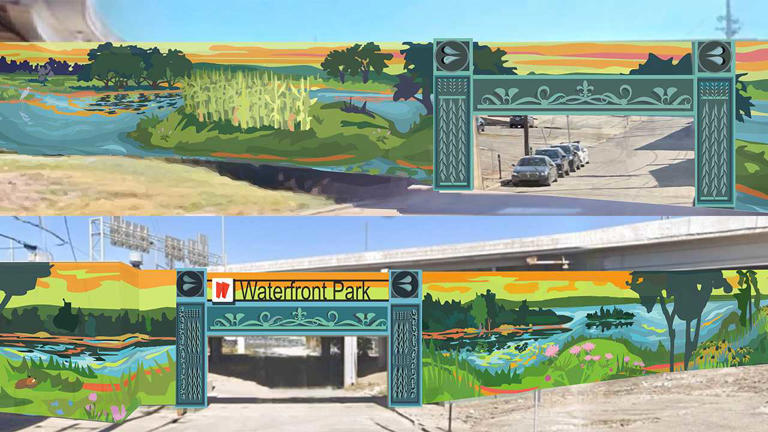 Artist creating mural for Louisville flood wall as part of Waterfront ...