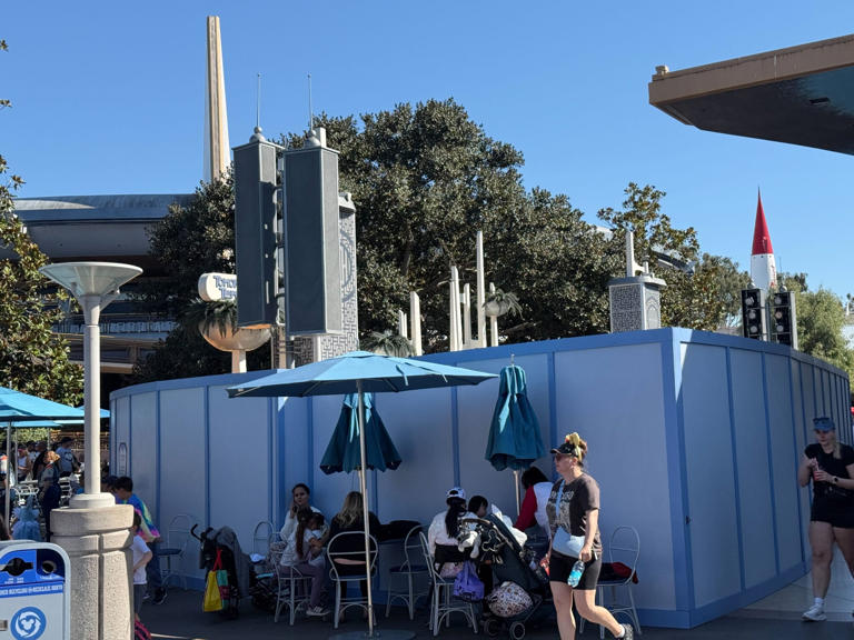 Construction Walls Up Around Tomorrowland Terrace Stage in Disneyland