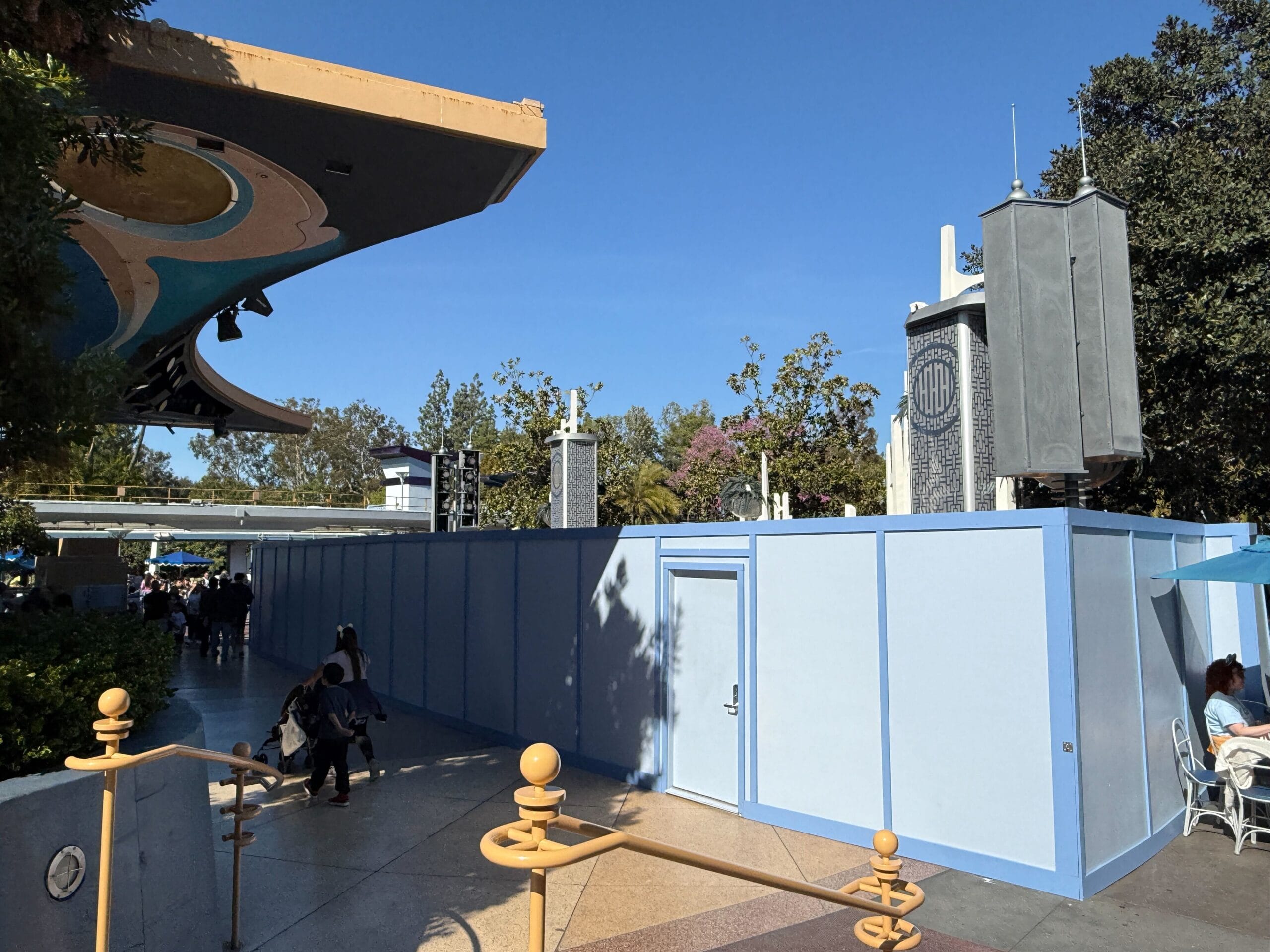 Construction Walls Up Around Tomorrowland Terrace Stage in Disneyland