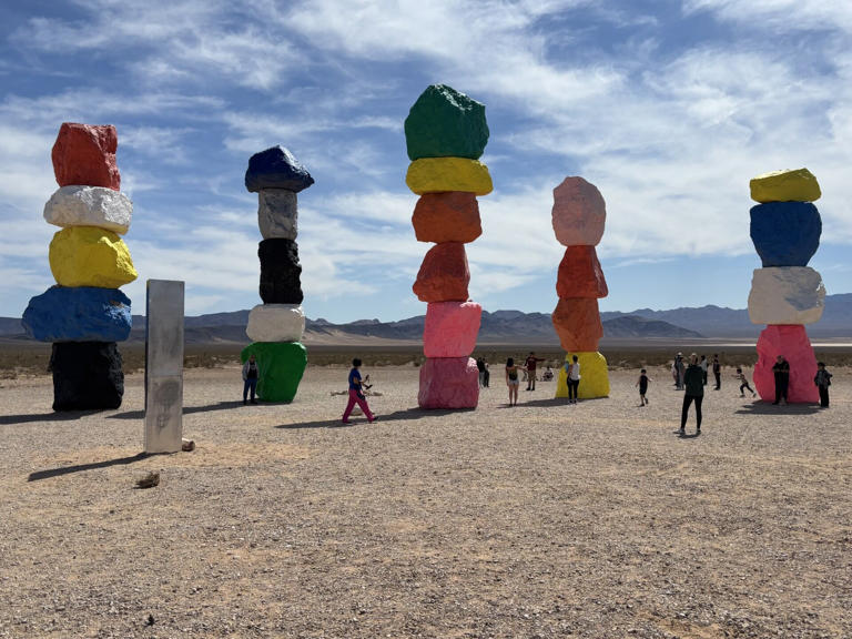 Monolith appears at Seven Magic Mountains outside Las Vegas