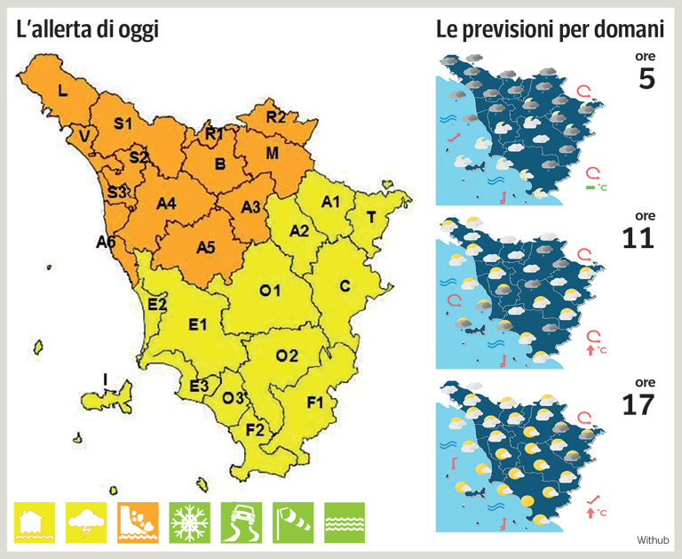 Maltempo, nuova allerta arancione in mezza Toscana: molte scuole chiuse, paura per le frane ...