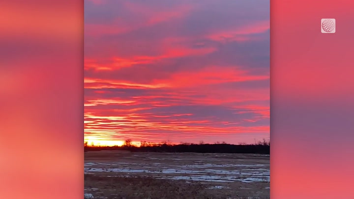 A vivid early spring sunrise in Manitoba