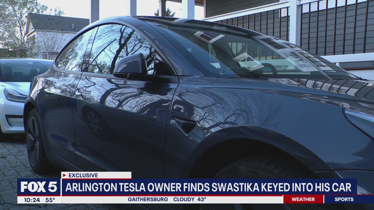 Arlington Tesla owner finds swastika keyed into car