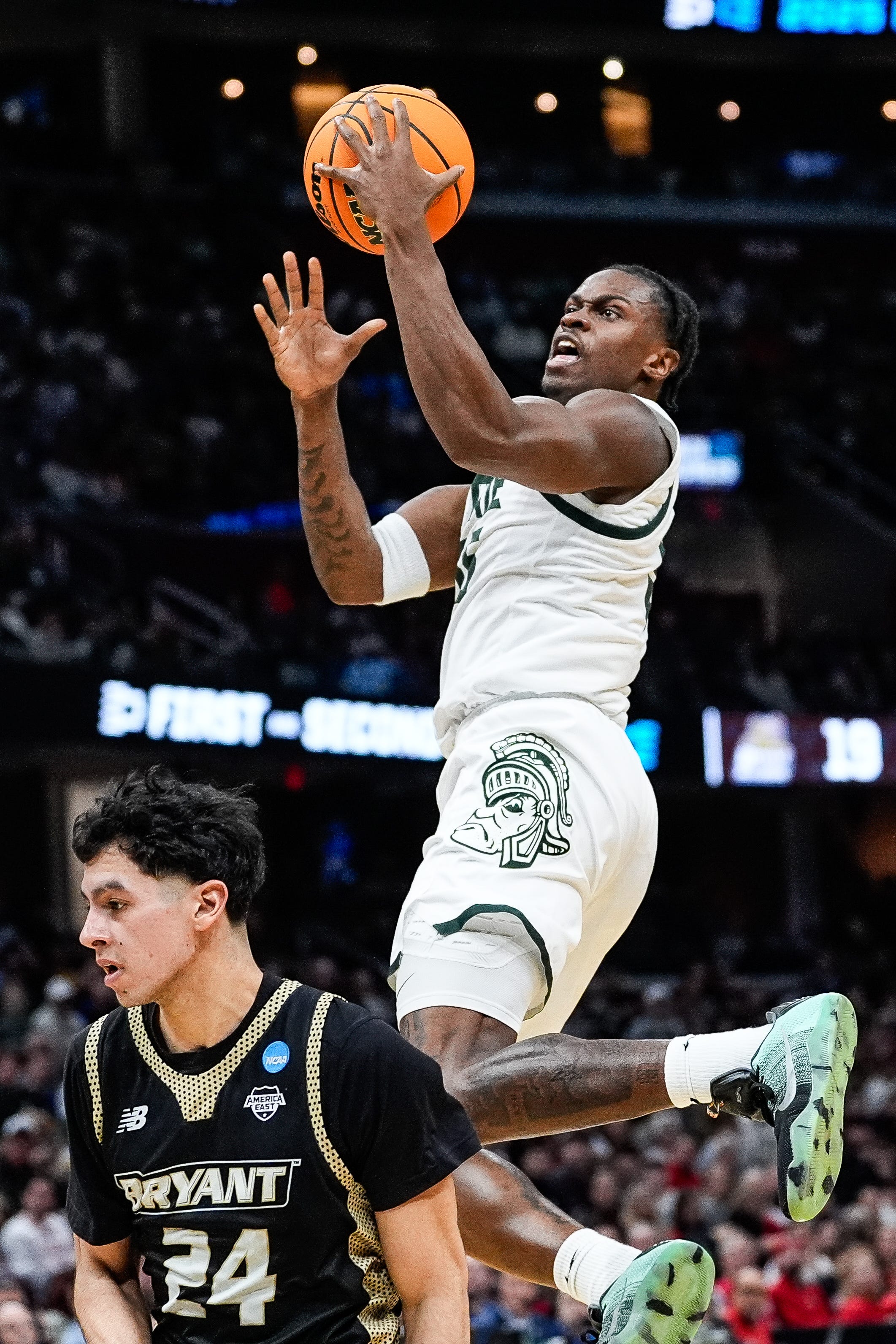 Michigan State basketball fights off feisty Bryant to advance in March ...