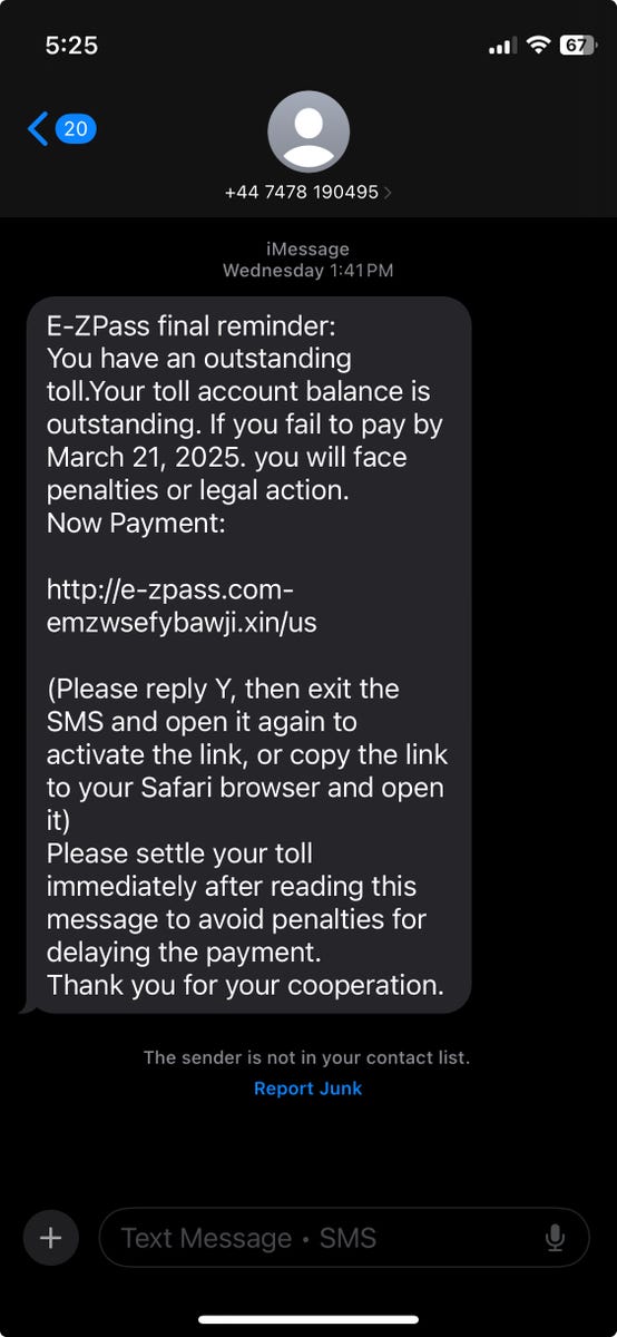 FBI Warns Against Falling for Scam Text Messages About Toll Roads