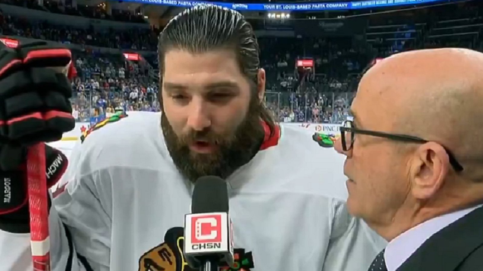 Pat Maroon tears up during shocking announcement on Saturday.