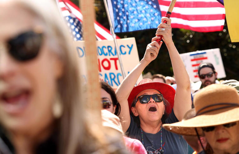 Hundreds rally in Westwood to protest Trump, Musk's government cuts ...