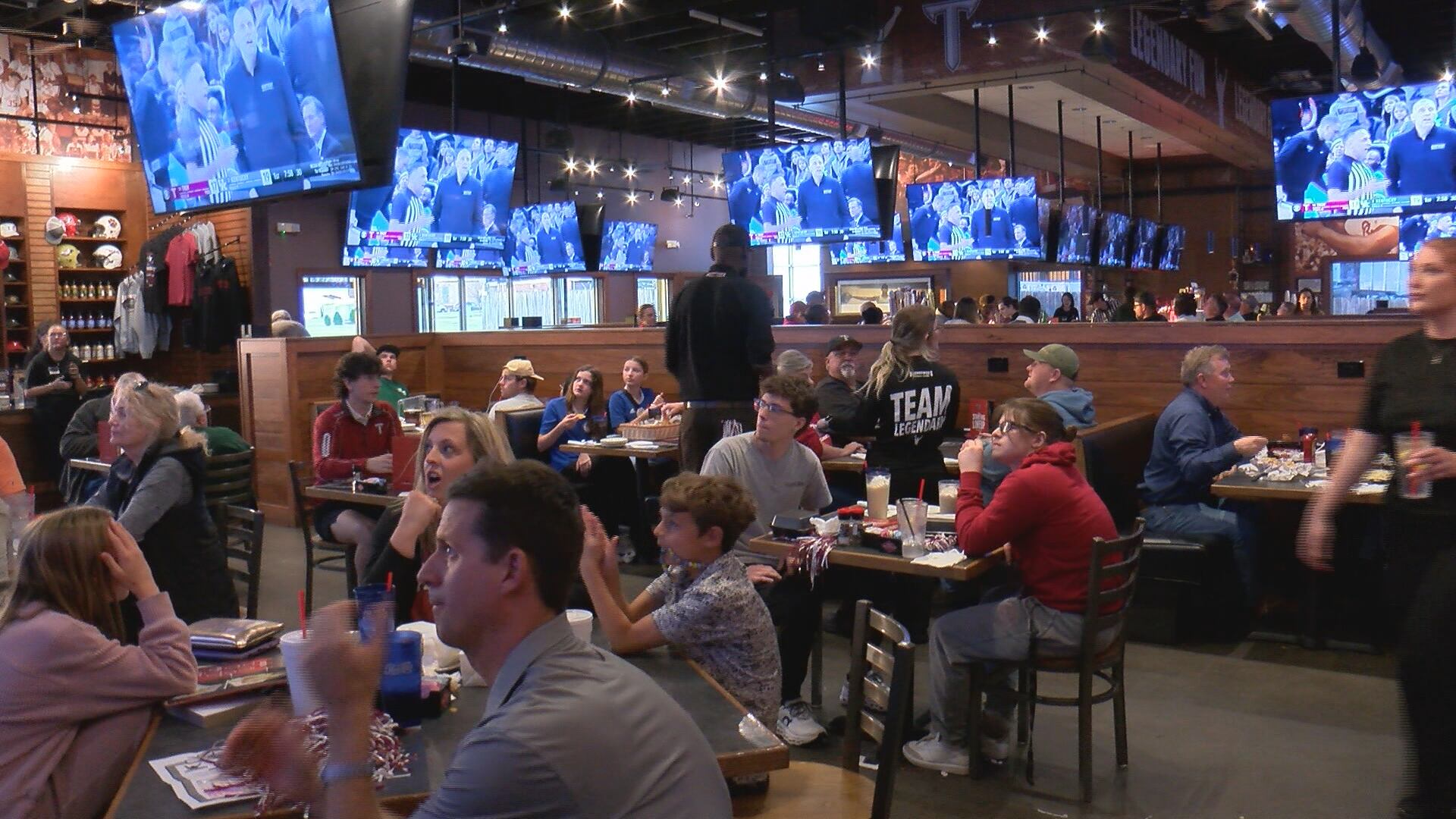 Troy fans gather to watch the Trojans compete in March Madness