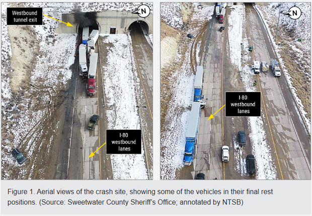 Fatal Wyoming tunnel crash and fire initiated by pickup that spun out