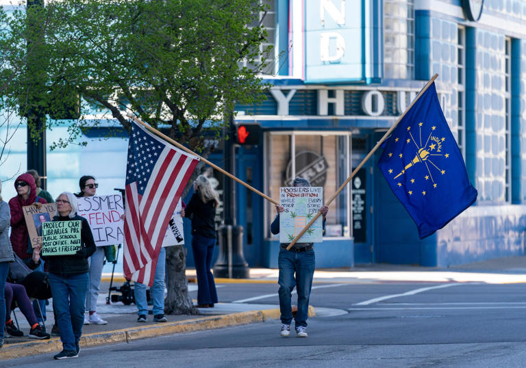 Anti-Messmer rally in Evansville targets Trump and Musk