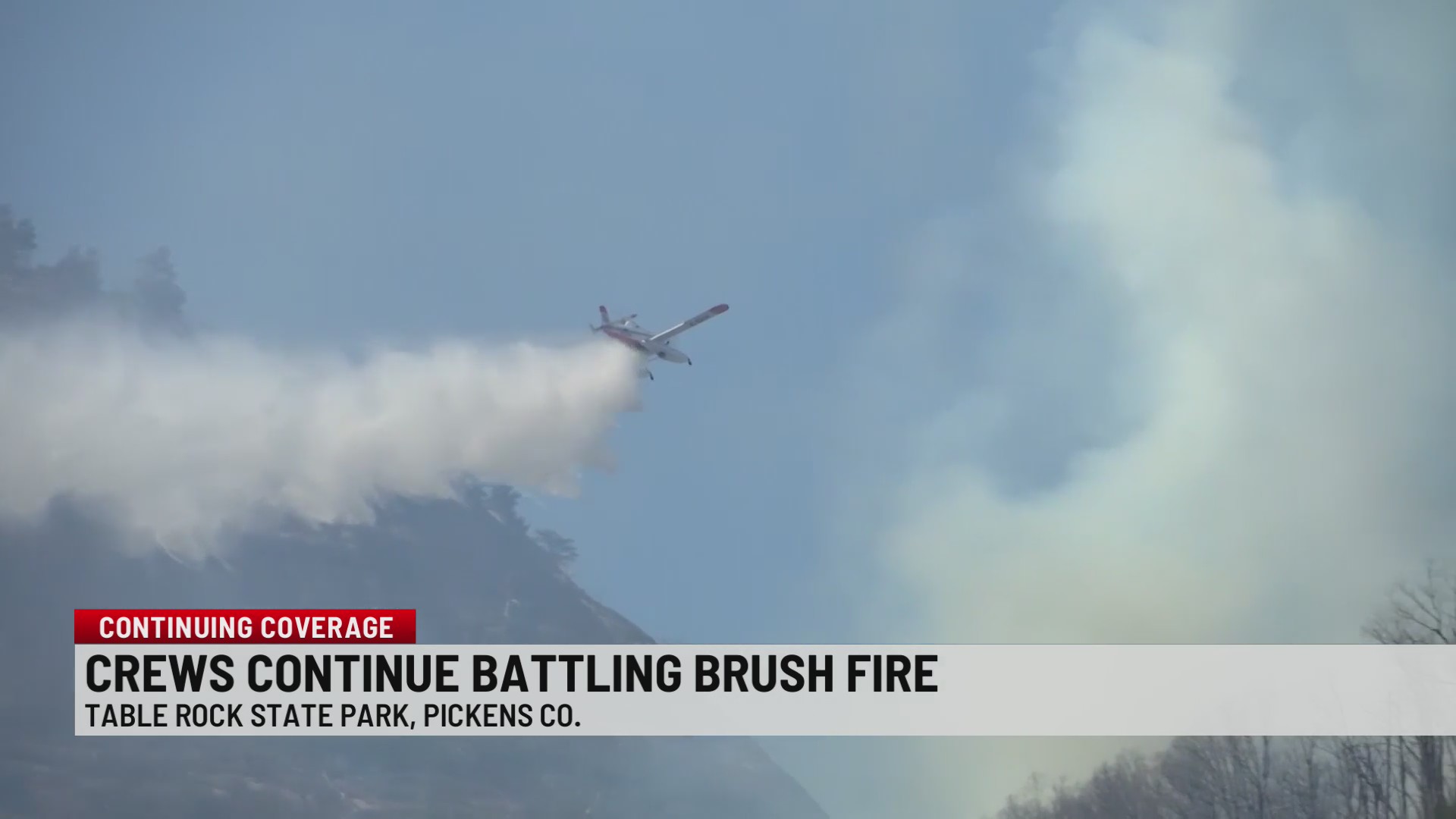 Crews continue battling fire at state park in Pickens Co.