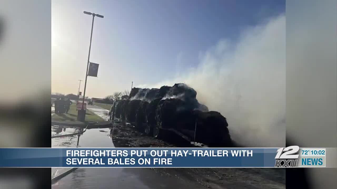 Bales of hay on fire near the S&S High School