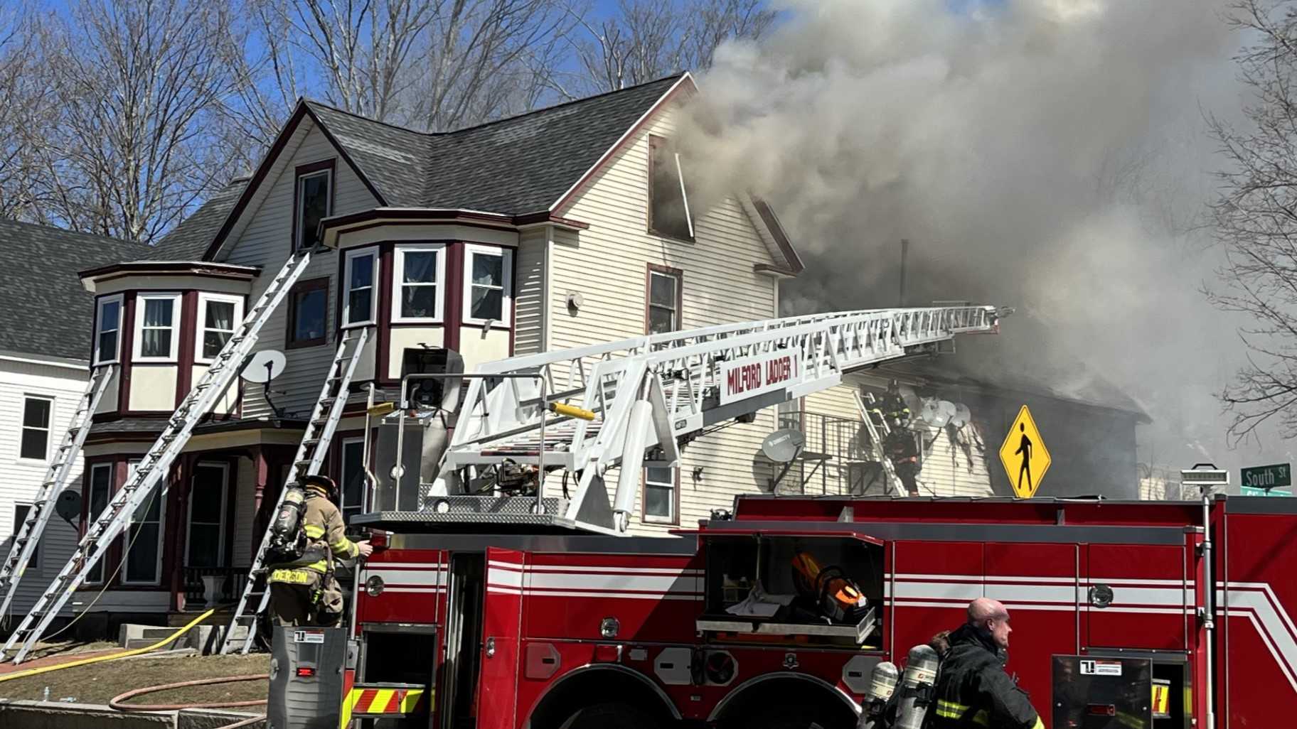 No one hurt after firefighters battle building fire in NH town